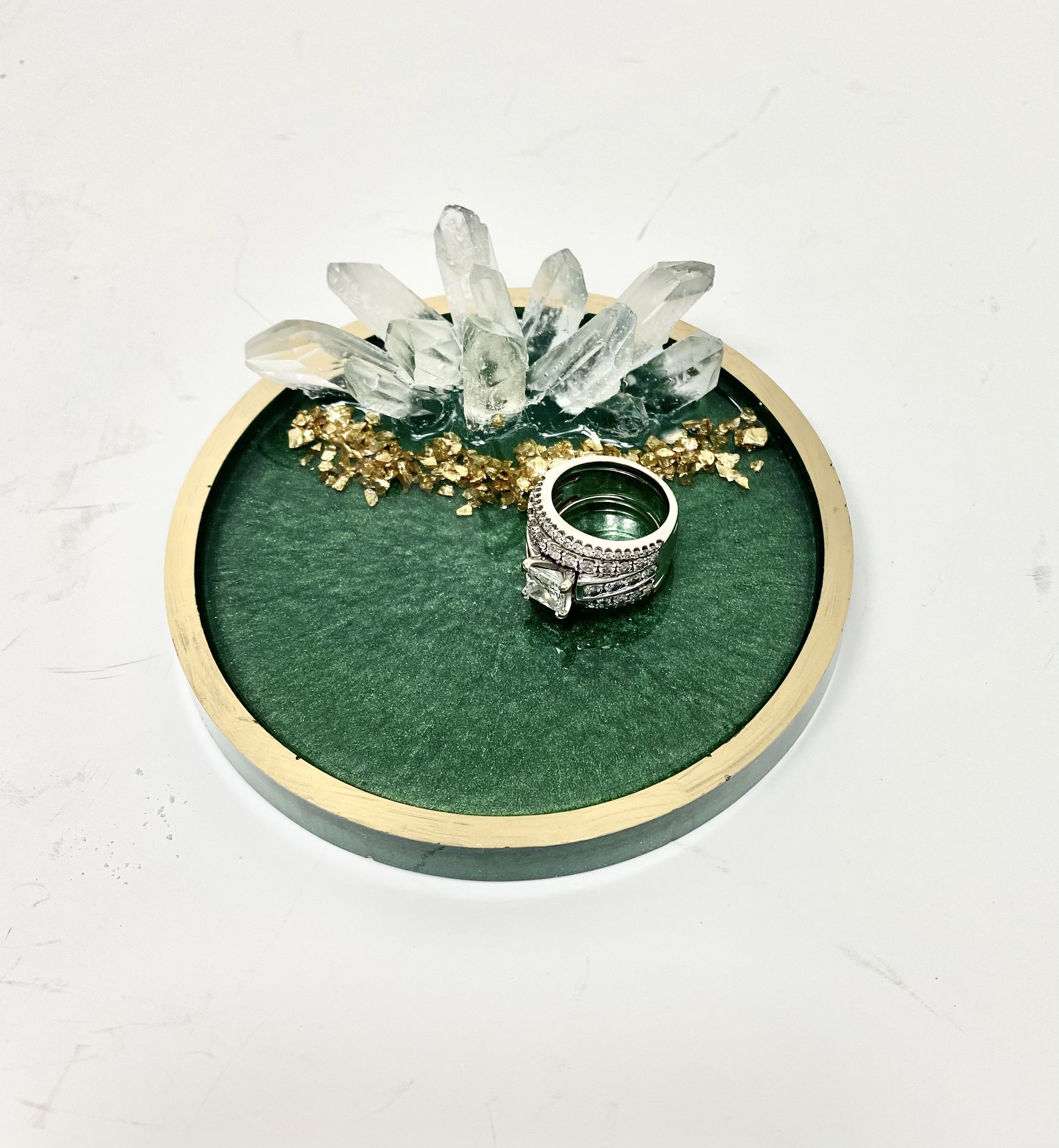 Resin Emerald Crystal Geode Agate Ring Dish Jewelry Holder, Great Gift ...