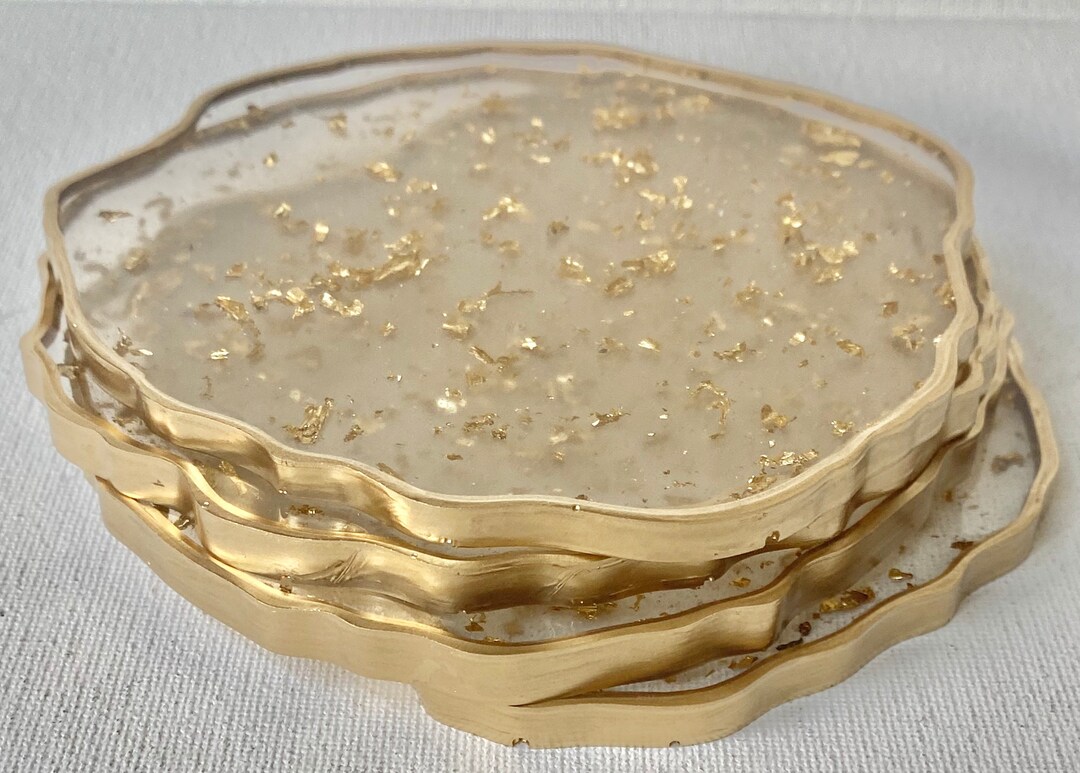 Modern Gold Metallic Flake Resin Coaster Set Agate Geode - Etsy