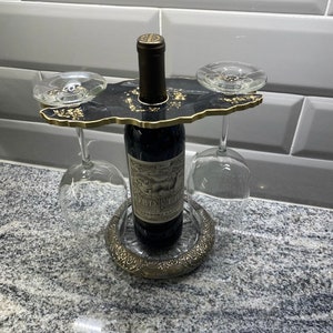 Resin Geode Wine or Champagne Butler, Caddy. Charcoal Black W Gold ...