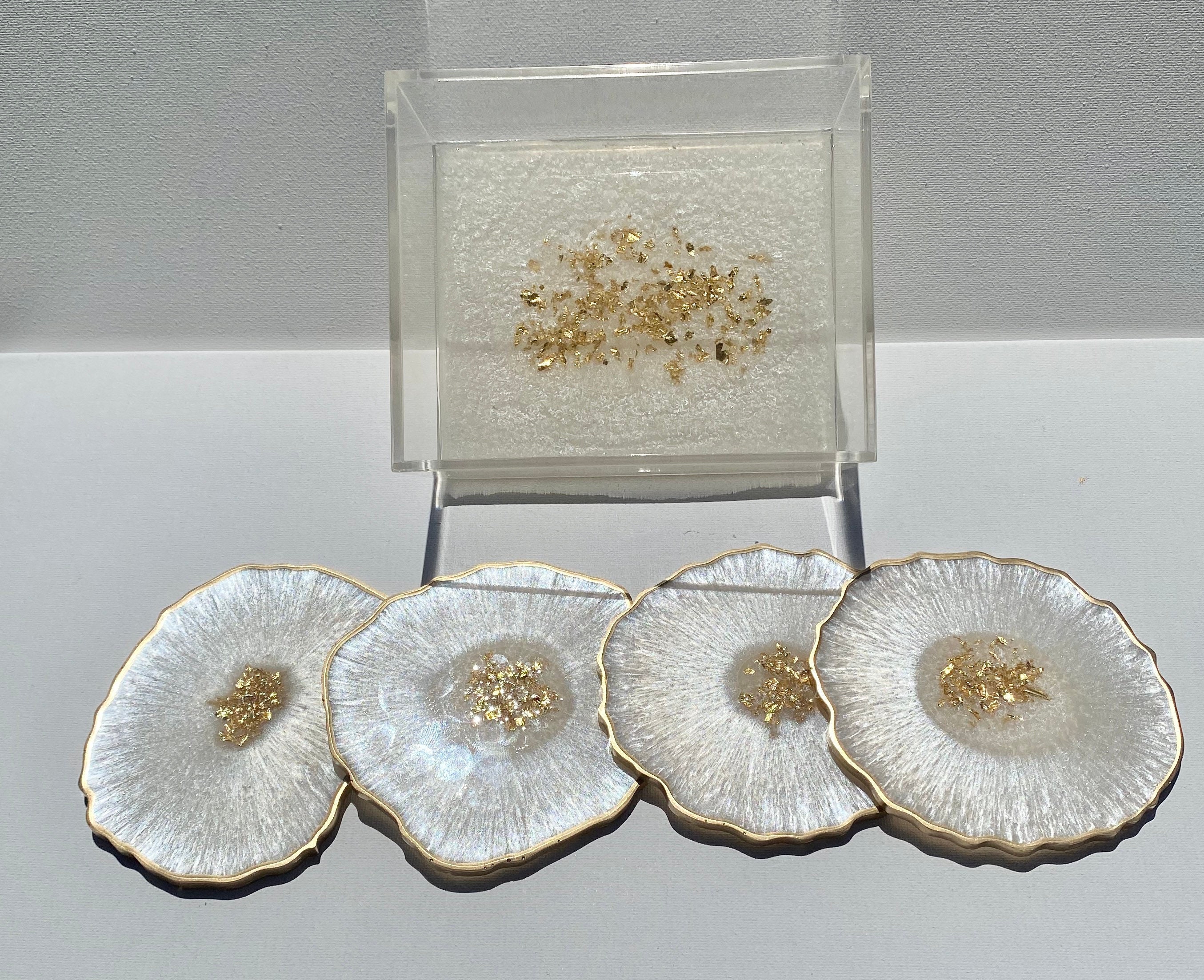 White Moonstone Resin Geode Coasters With Acrylic Holder/organizer ...