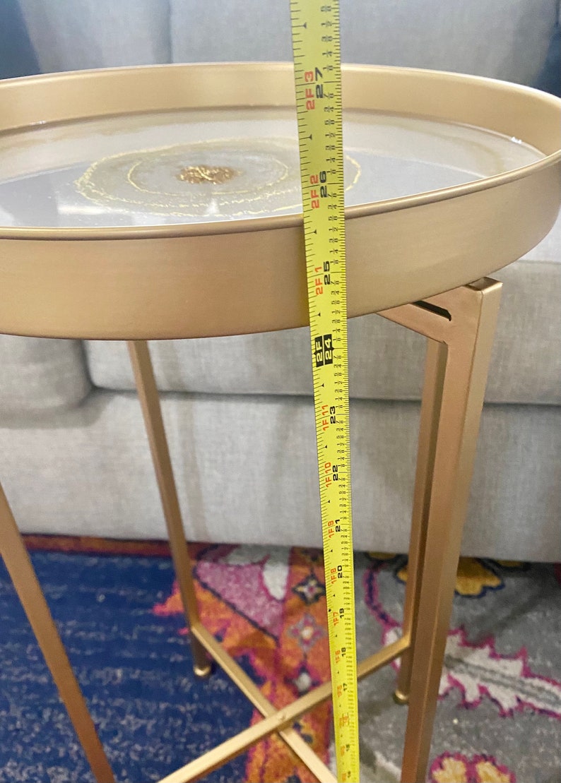 Luxury Minimal Cocktail Accent Martini Drink Table, Gold & White Geode ...