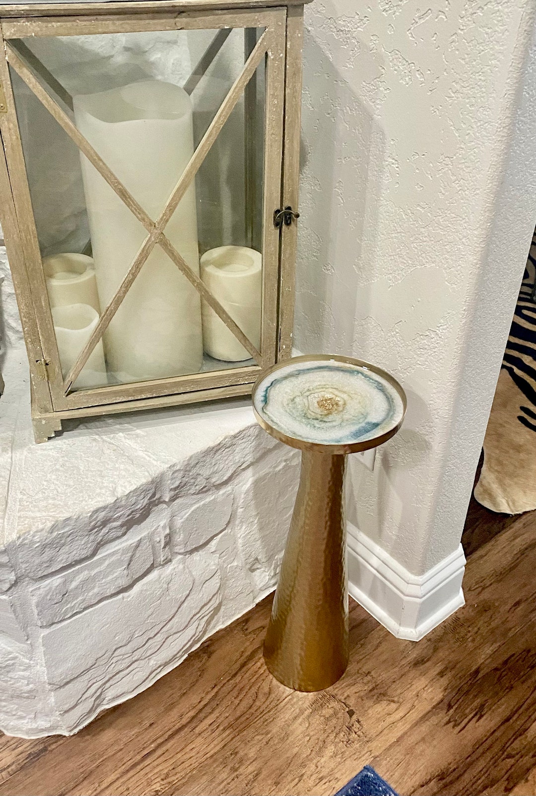 Luxury Modern Cocktail Martini Drink Table, Hammered Metal White ...