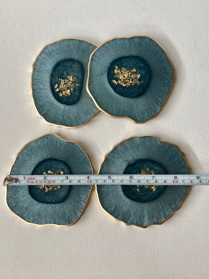Resin Geode Coaster Set, Steel Blue and Gold - Set of 4 Agate Coasters ...