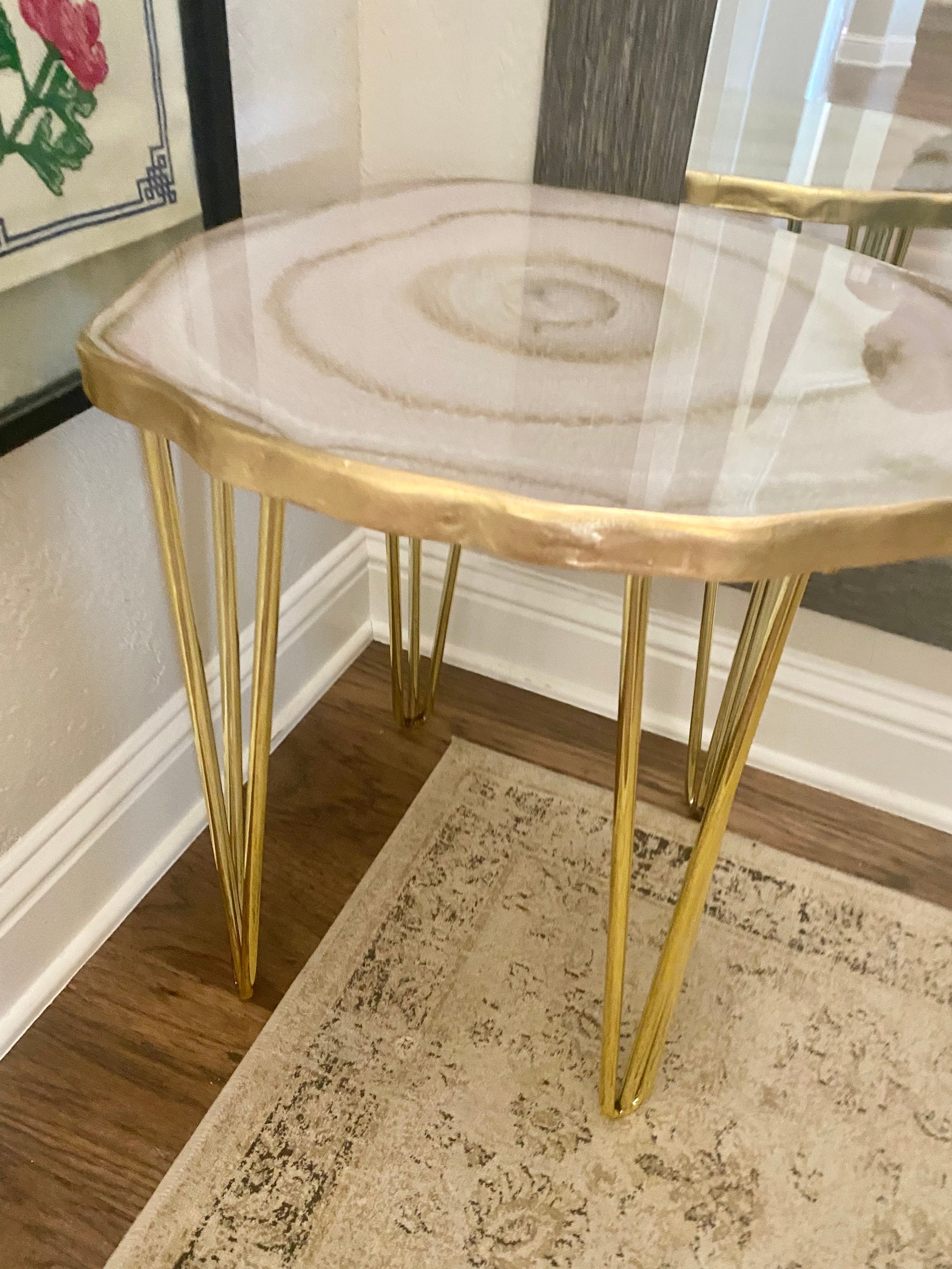 Luxury Resin Geode Accent End Table. Moonstone White and Gold - Etsy UK