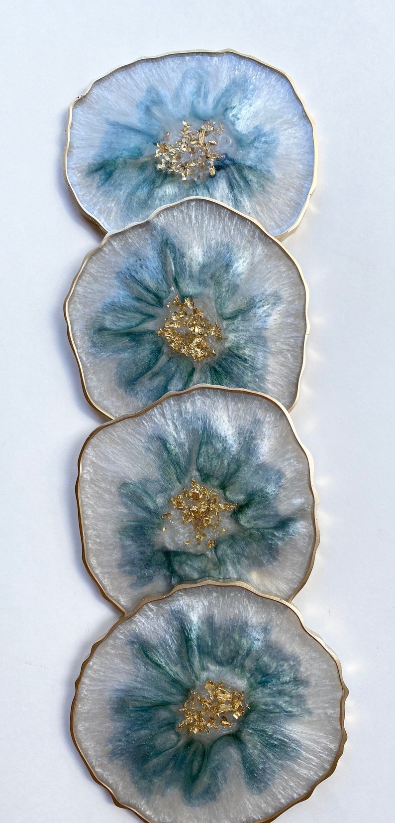 Resin coaster set moonstone white & emerald green geode agate | Etsy