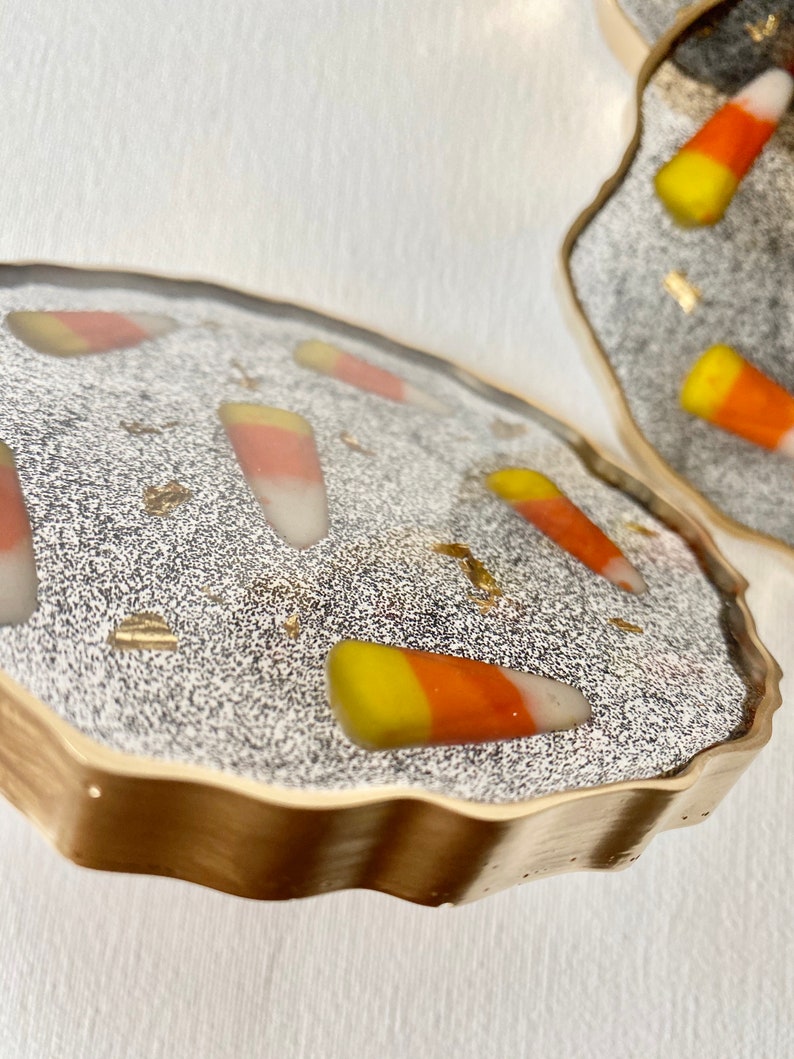 Halloween Candy Corn Resin Coaster Set Clear With Black - Etsy