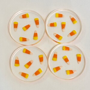 Halloween Candy Corn Resin Coaster Set- Clear Round Epoxy Coasters ...