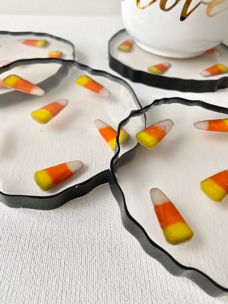 Halloween Candy Corn Resin Coaster Set- Clear Agate Epoxy Coasters ...