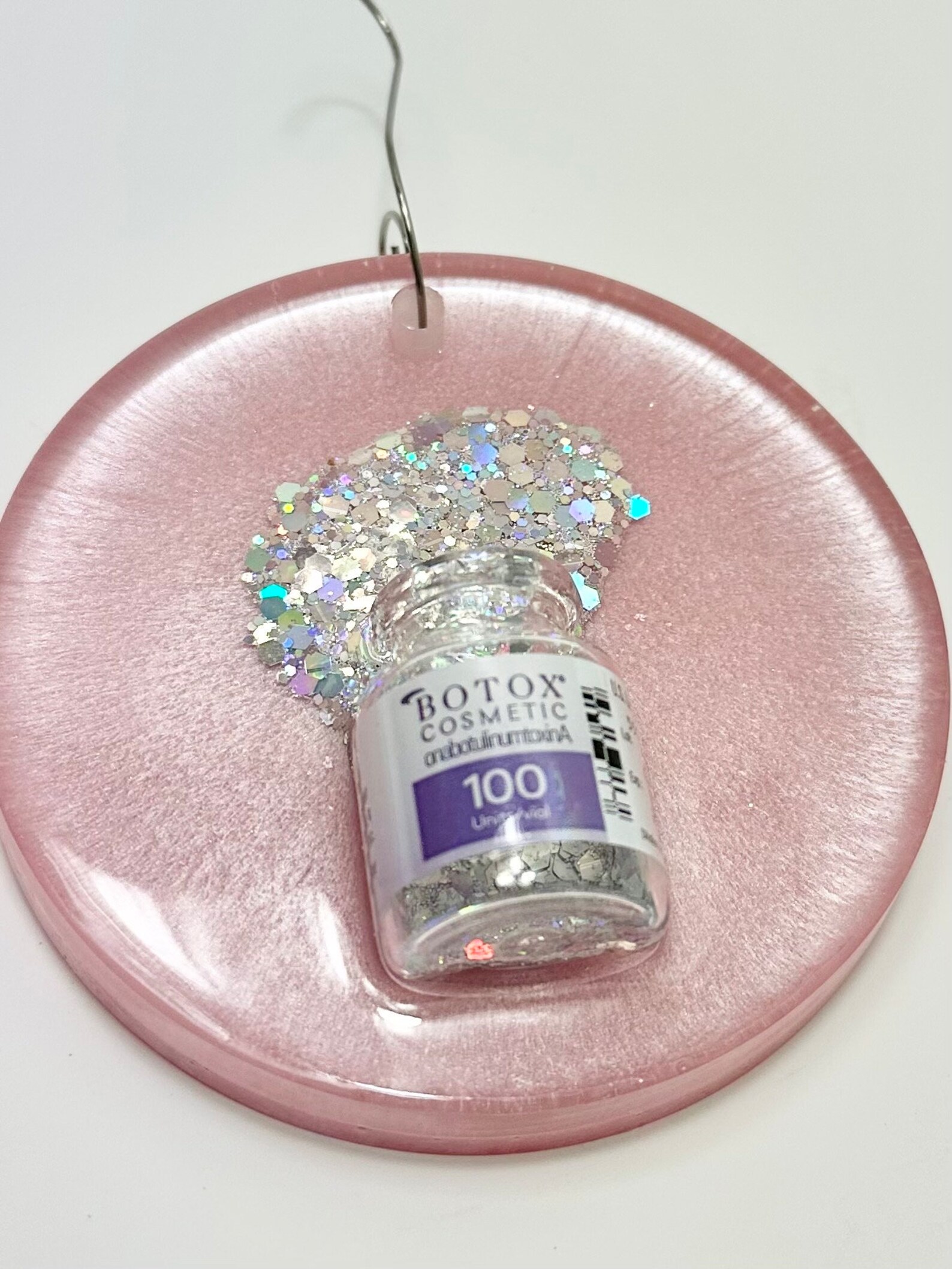 3d Glitter Spilling Botox Vial Pearl Pink Christmas Ornament. Injector ...
