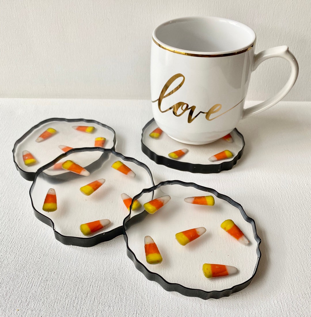 Halloween Candy Corn Resin Coaster Set- Clear Agate Epoxy Coasters ...