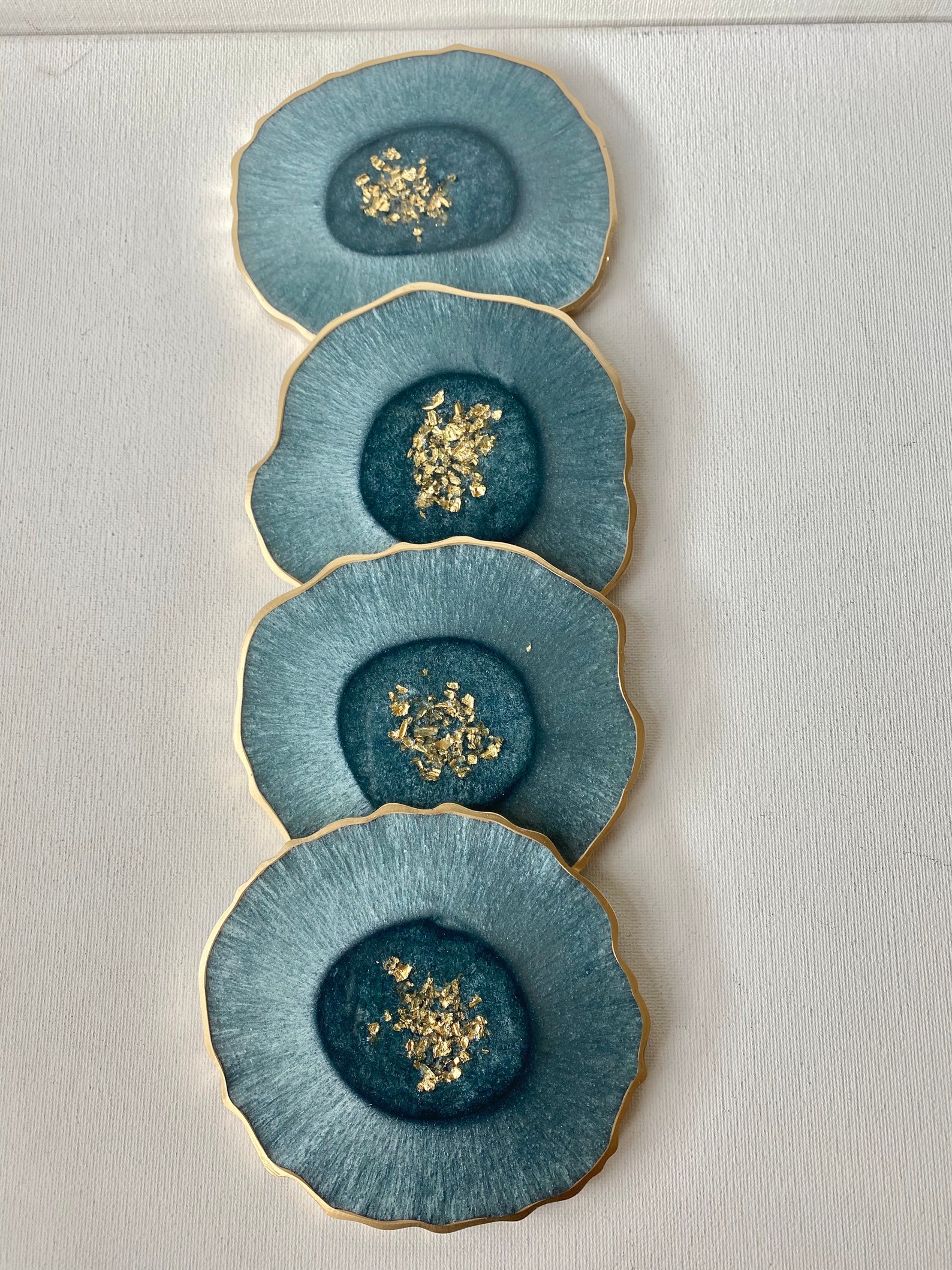 Resin Geode Coaster Set, Steel Blue and Gold - Set of 4 Agate Coasters ...
