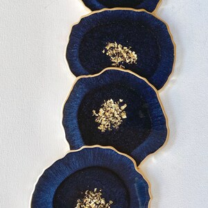 Resin Coaster Set-dark Navy Agate Geode Resin Coasters With Gold ...