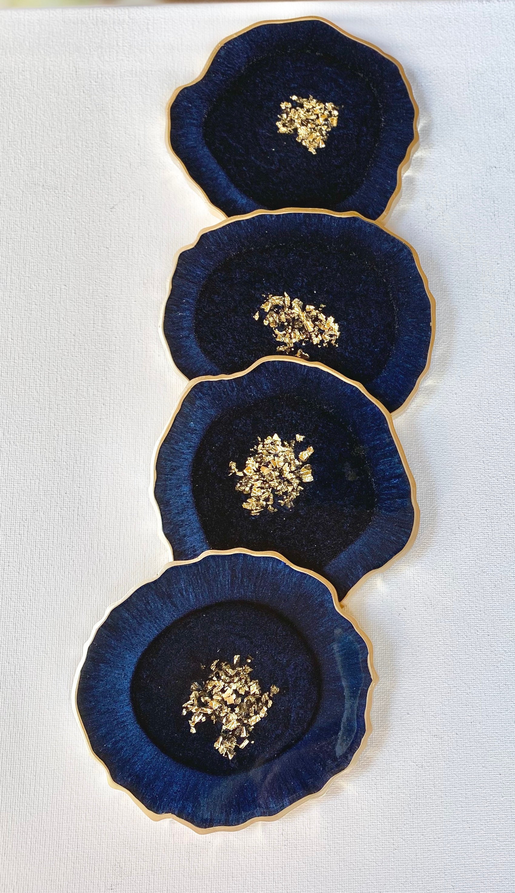 Resin Coaster Set-dark Navy Agate Geode Resin Coasters With Gold ...