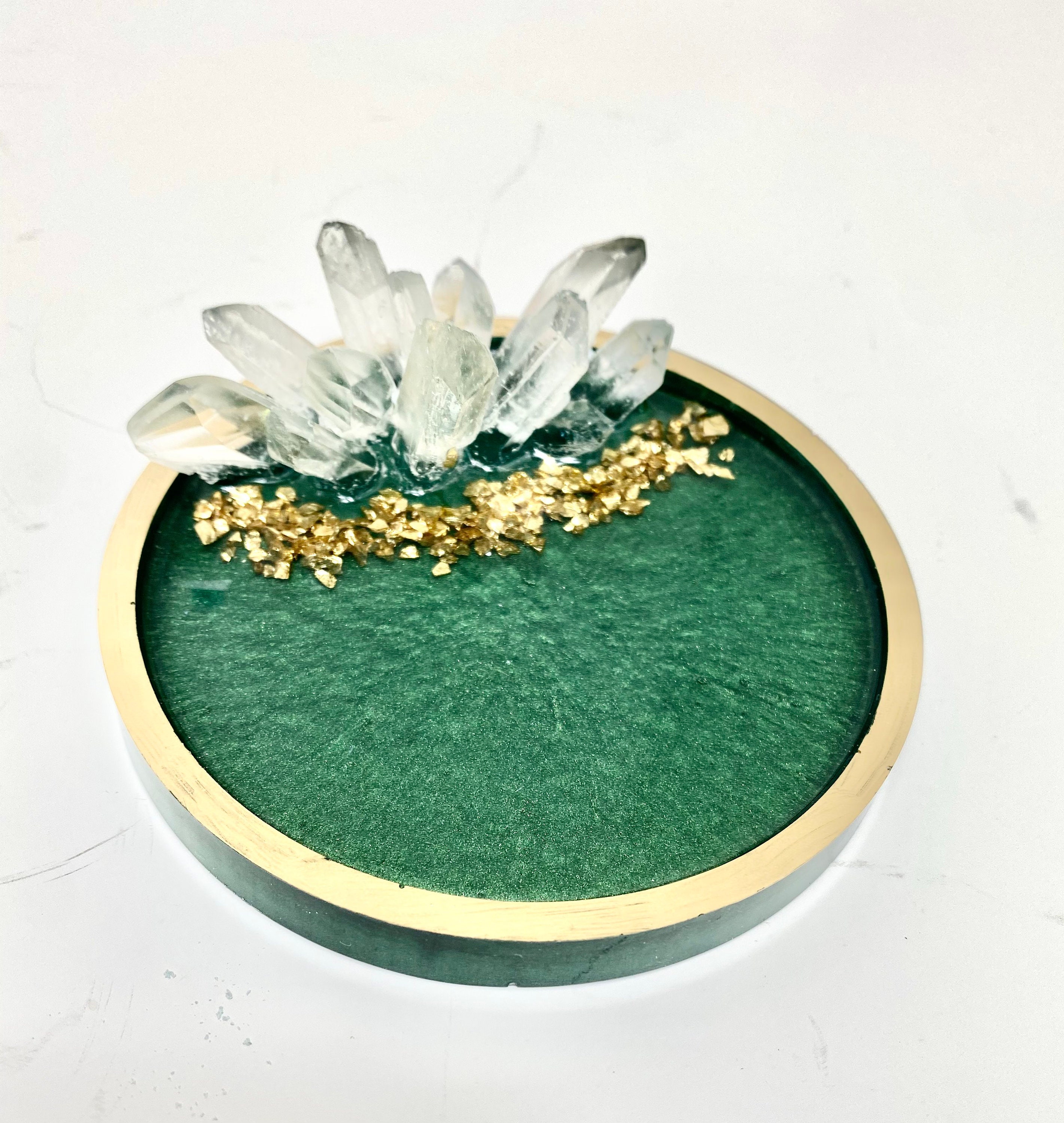 Resin Emerald Crystal Geode Agate Ring Dish Jewelry Holder | Etsy
