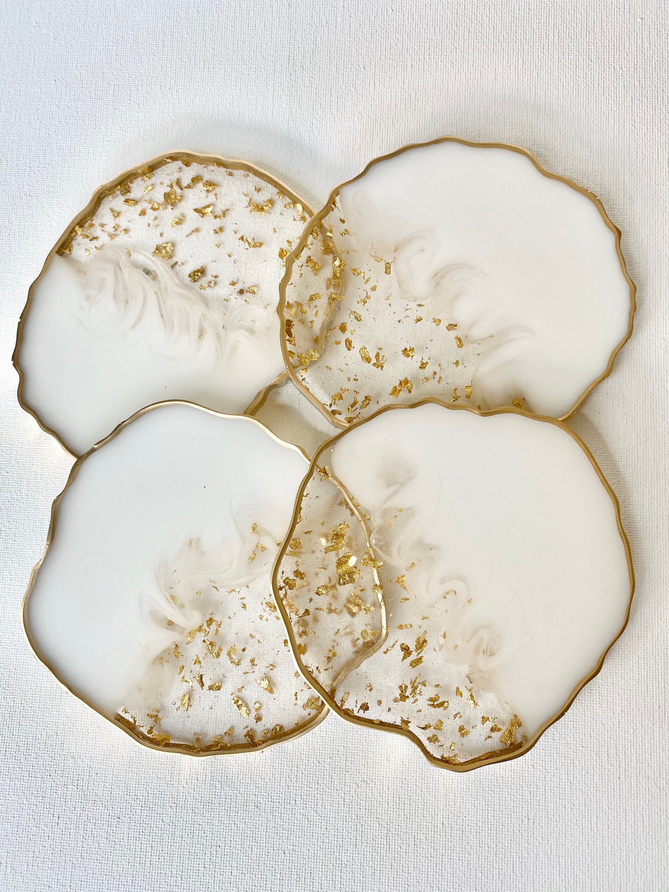 Warm white and gold marbled resin agate coasters Home & Living Coasters ...