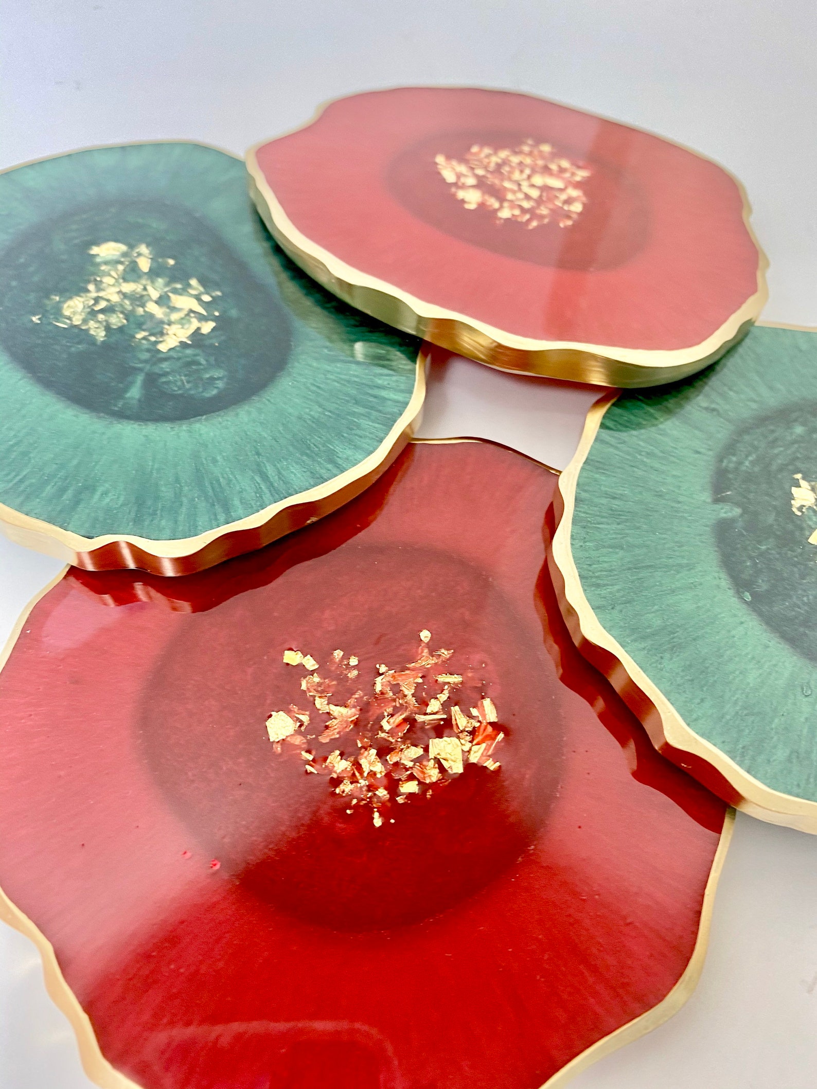 Christmas Coasters Red and Green Resin Coaster Set With Gold - Etsy
