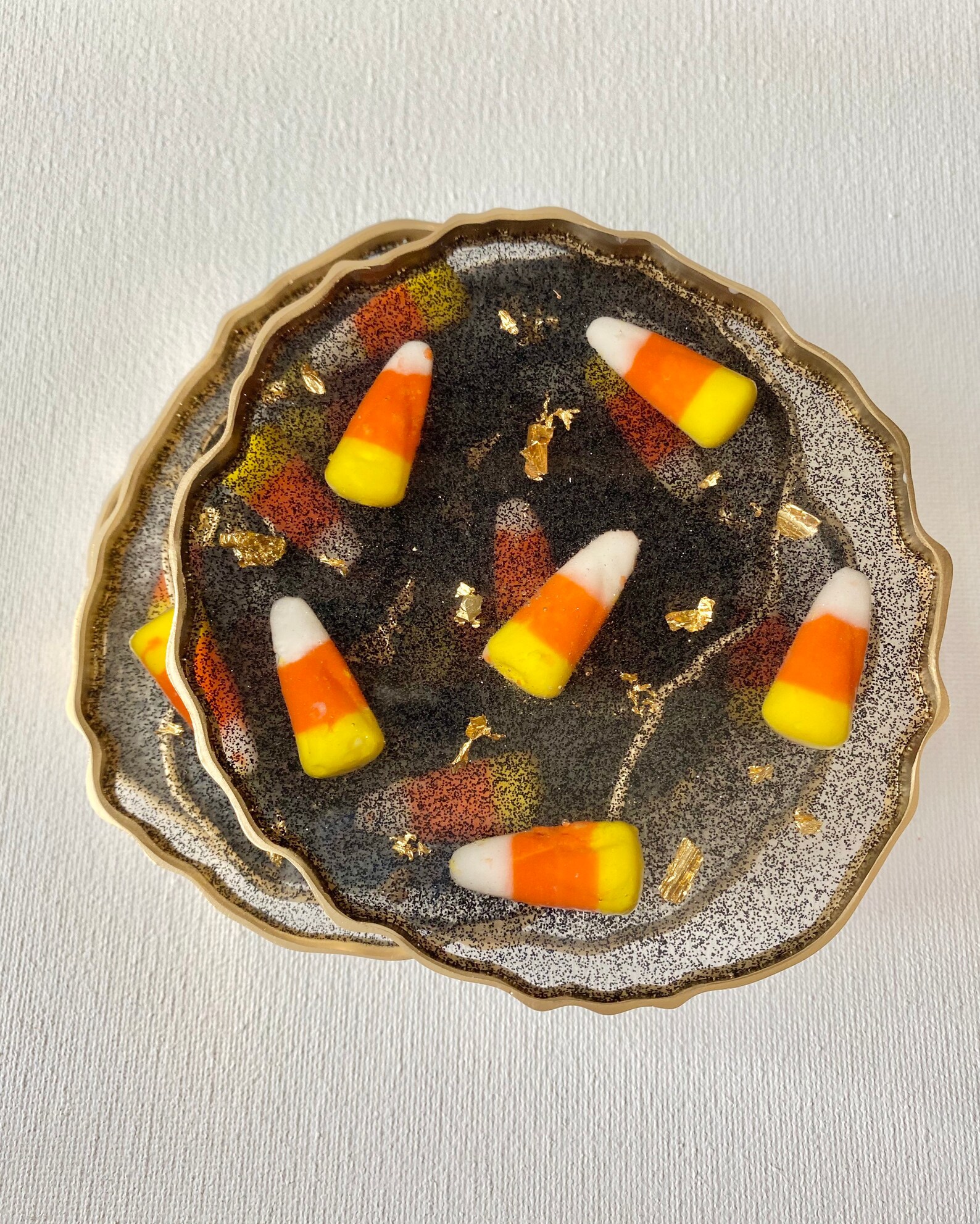 Halloween Candy Corn Resin Coaster Set- Clear With Black Bottom Agate ...