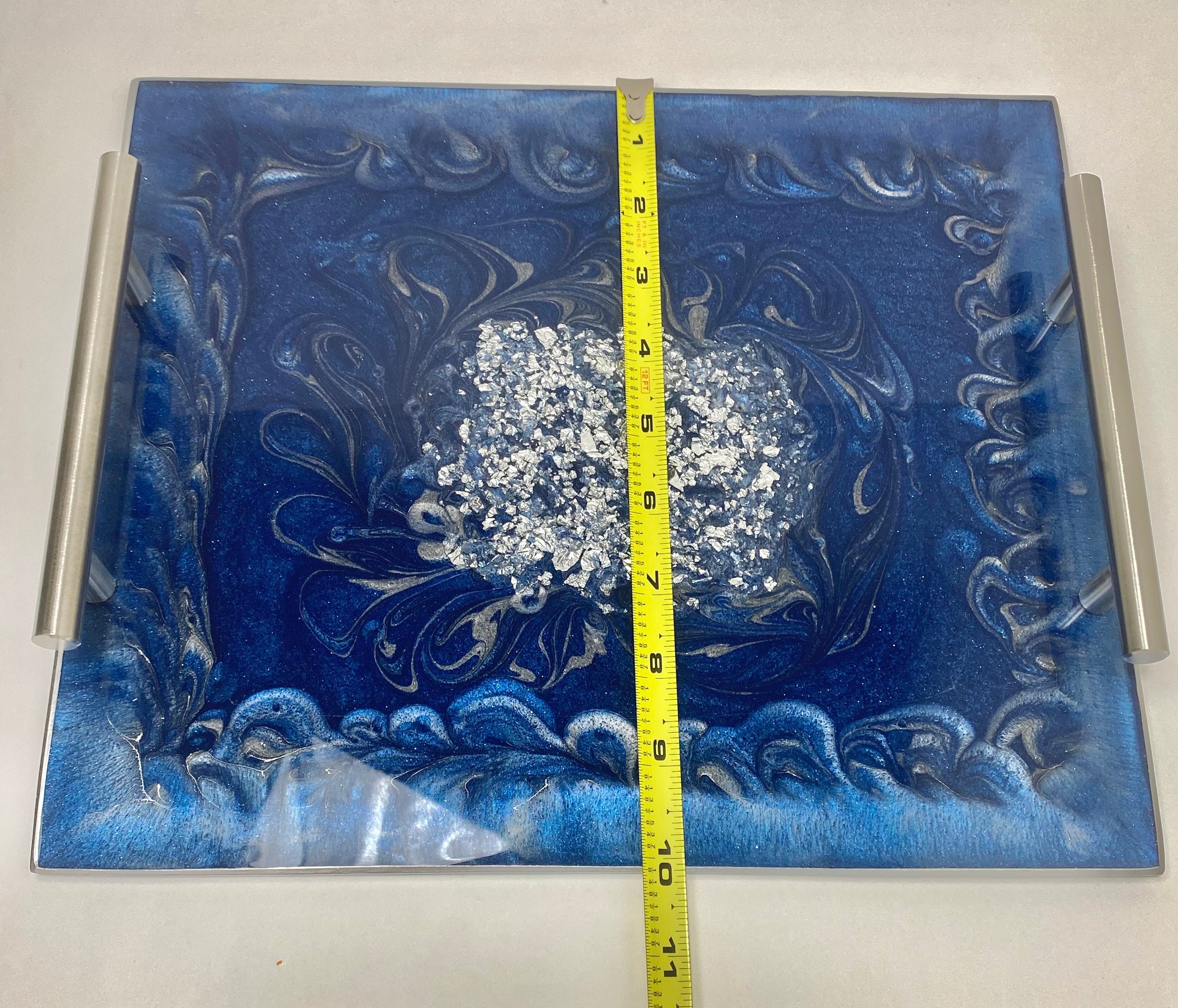Geode Navy Blue and Silver Resin Decorative Serving Tray With Modern ...