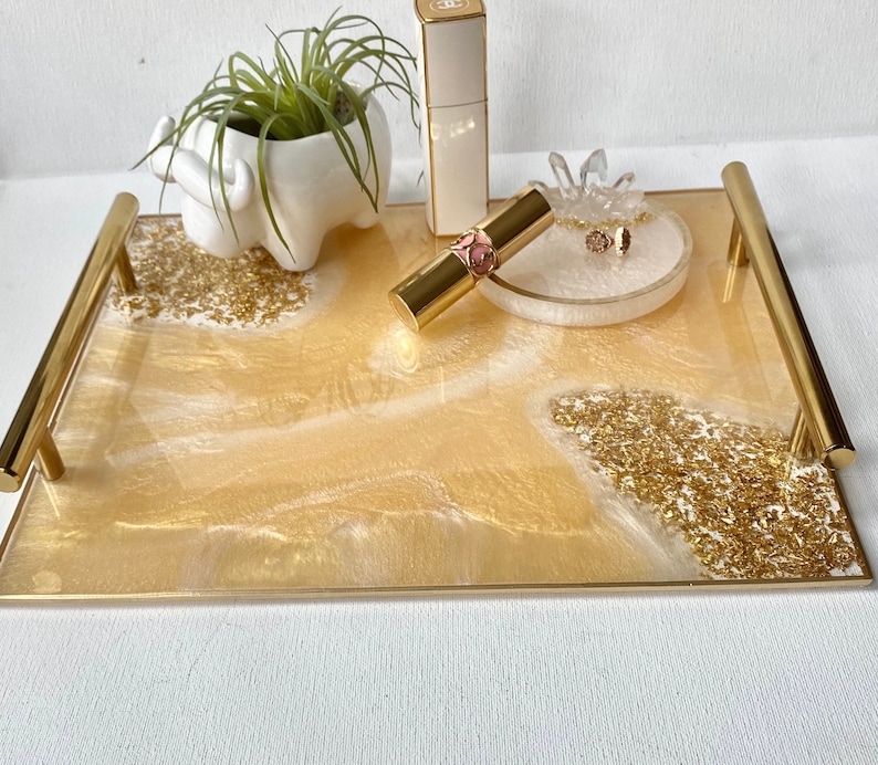 Geode Agate Gold Mix and White Resin Serving Decorative Tray, Modern ...