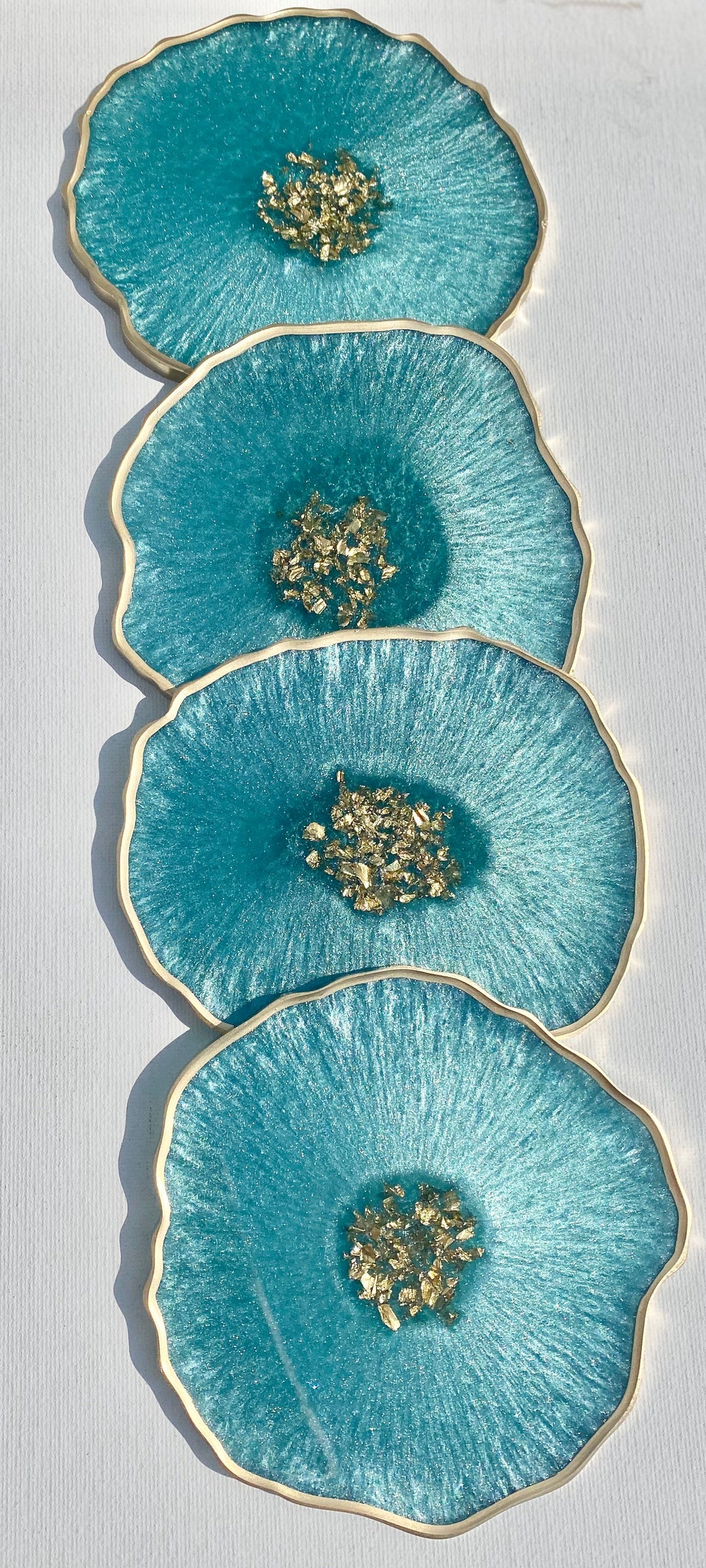 Resin Coaster Set-turquoise Resin Geode Coaster Agate With - Etsy