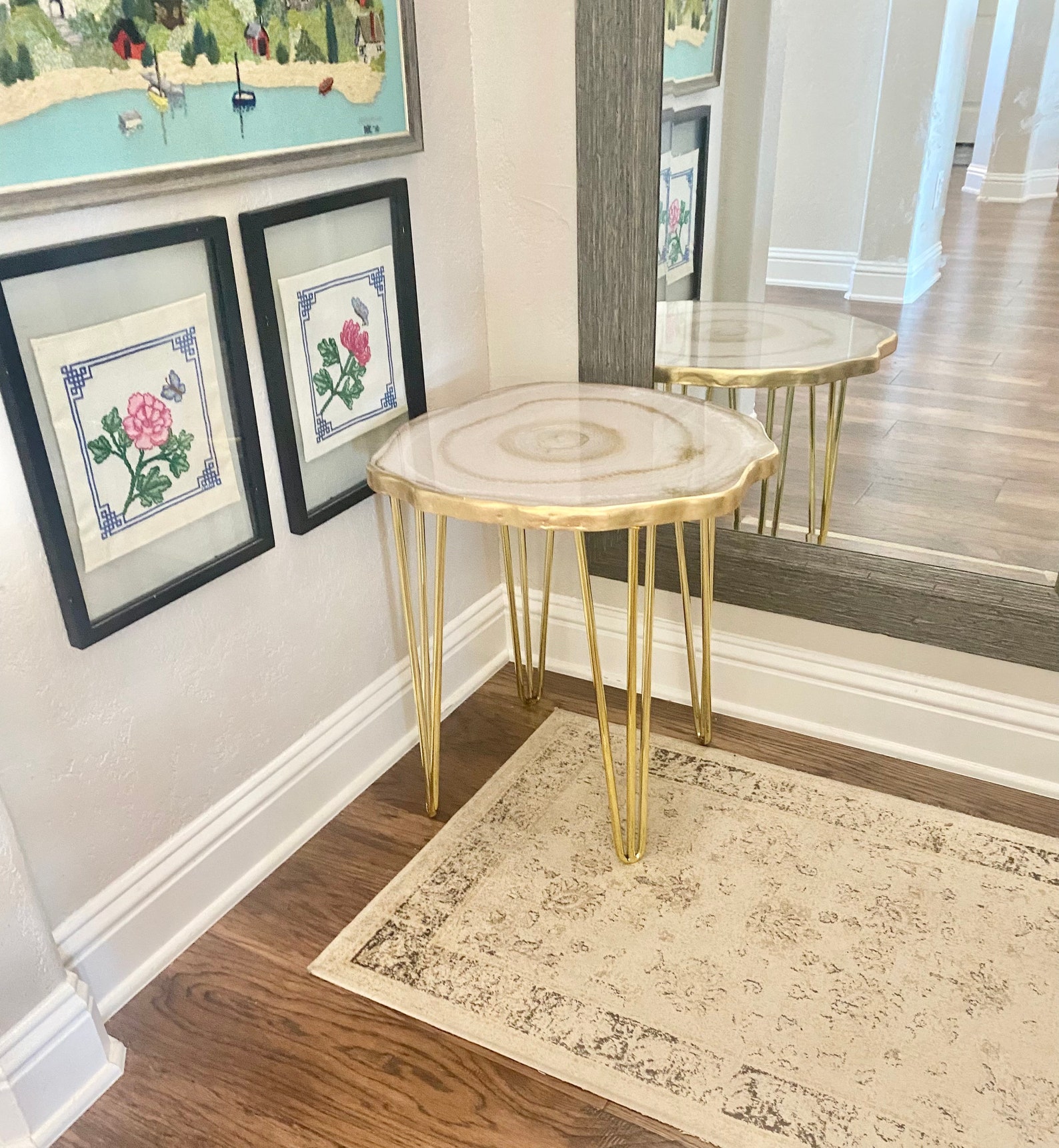 Luxury Resin Geode Accent End Table. Moonstone White and Gold - Etsy UK