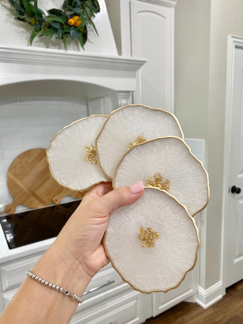 Moonstone White Geode Resin Coasters Handmade Agate Epoxy - Etsy