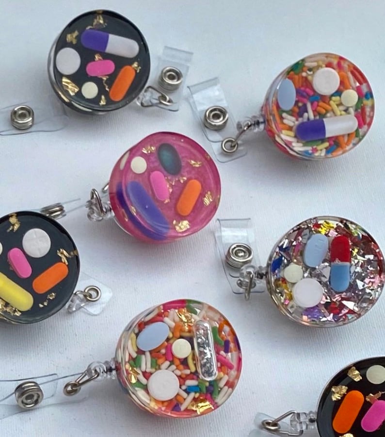 Pill Badge Reel, Nurse or Pharmacy Tech Rx Id Real Pill Resin Badge ...