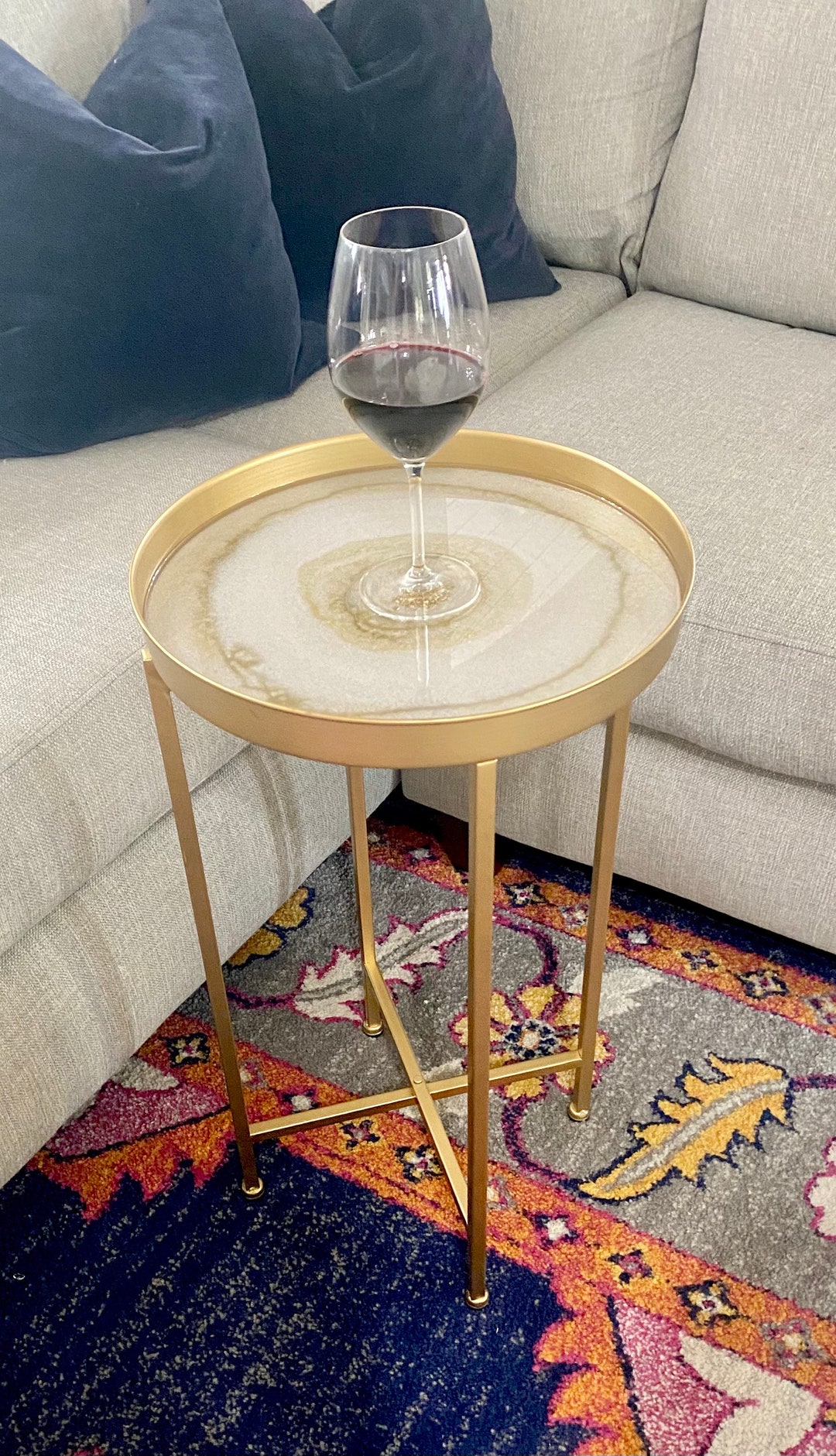 Luxury Minimal Cocktail Accent Martini Drink Table, Gold & White Geode ...