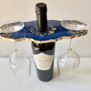 Geode Resin Wine or Champagne Butler, Caddy. Navy Blue W Gold Accents ...