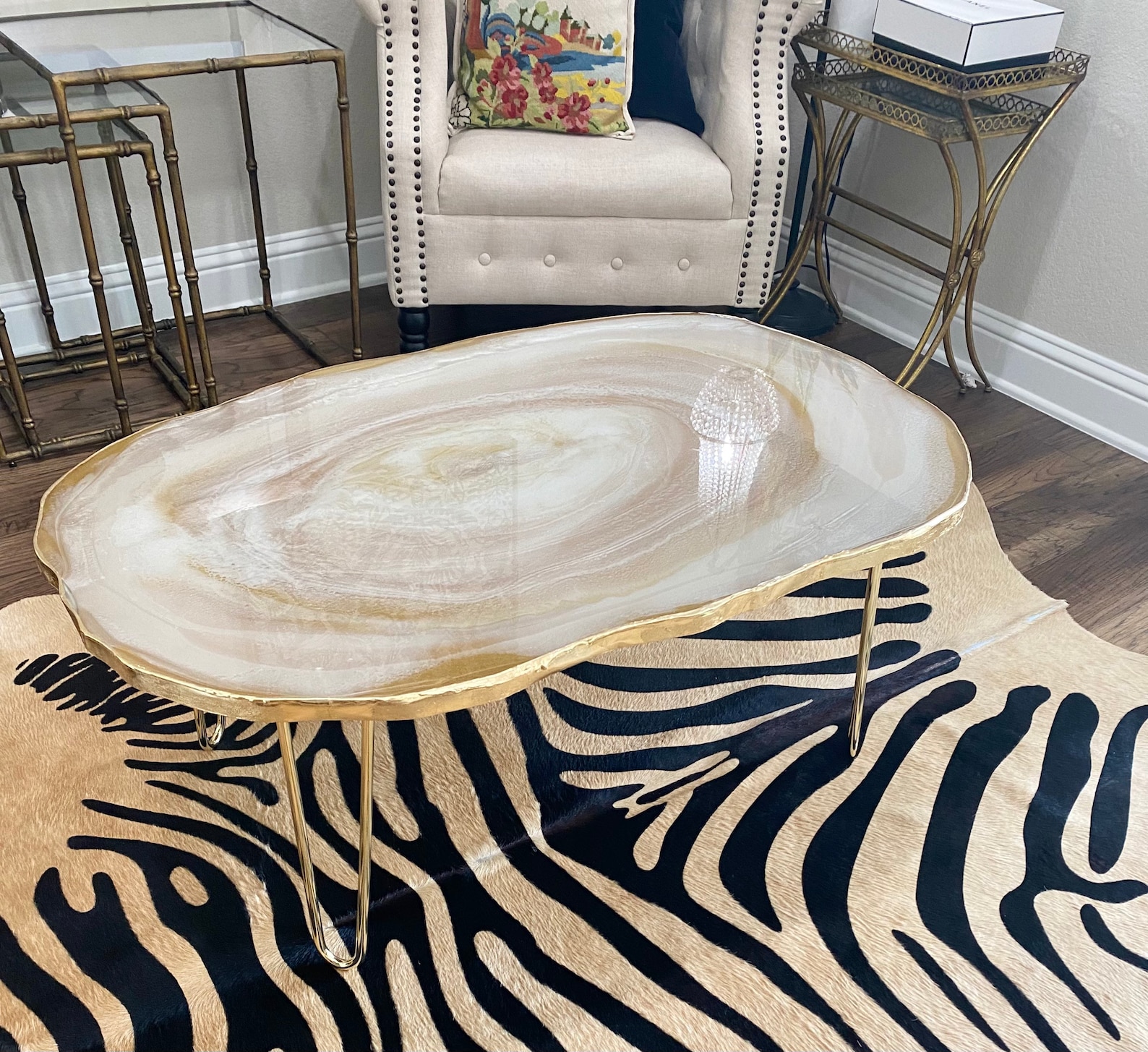 Custom Luxury Resin Geode Coffee Table, 55” Wide X 17+” High. White and ...