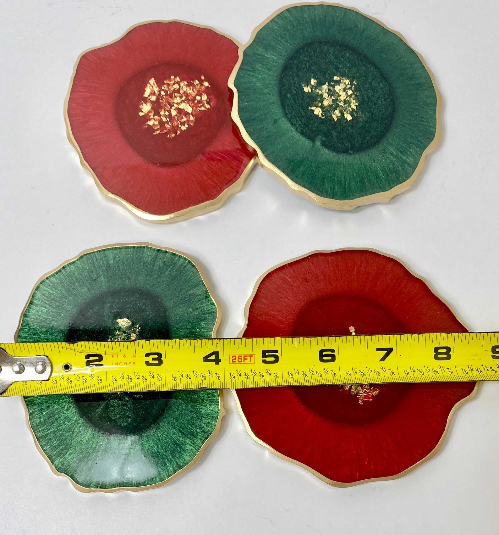 Christmas coasters red and green resin coaster set with gold | Etsy