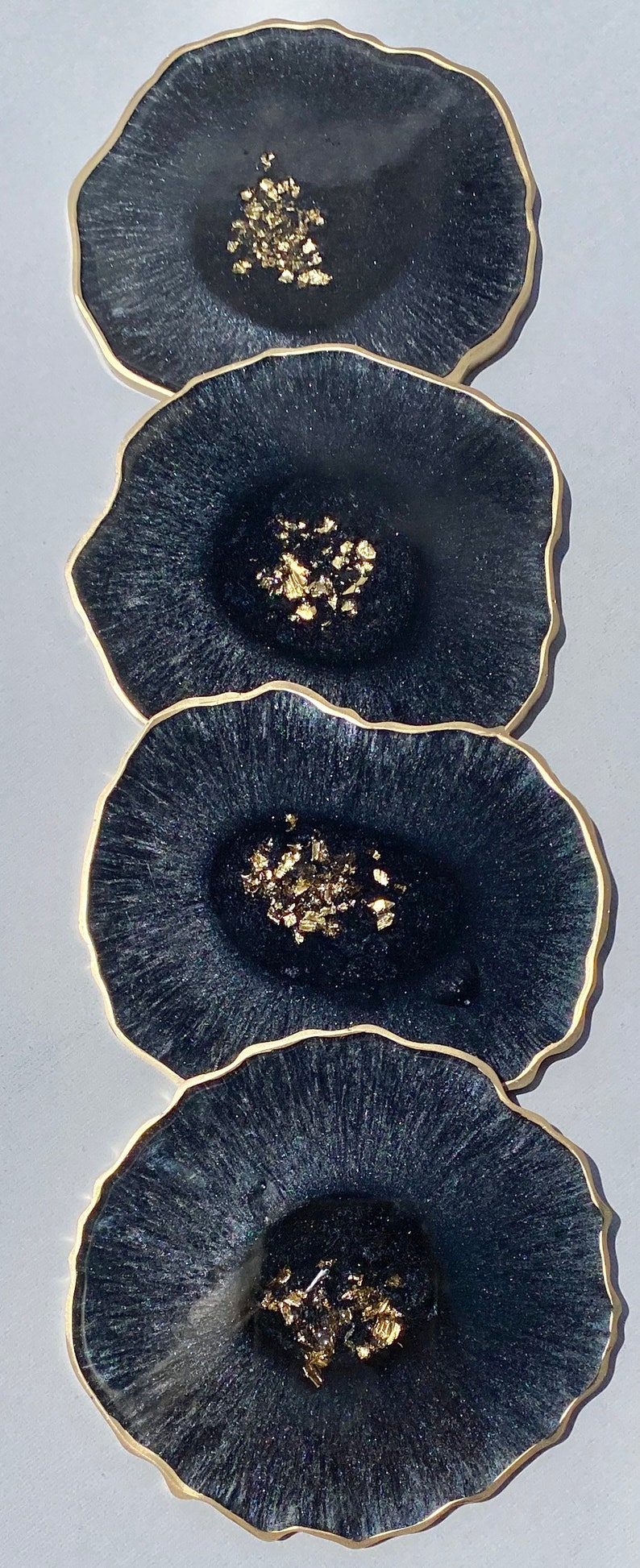 Resin coaster set Charcoal Black and gold geode agate epoxy | Etsy