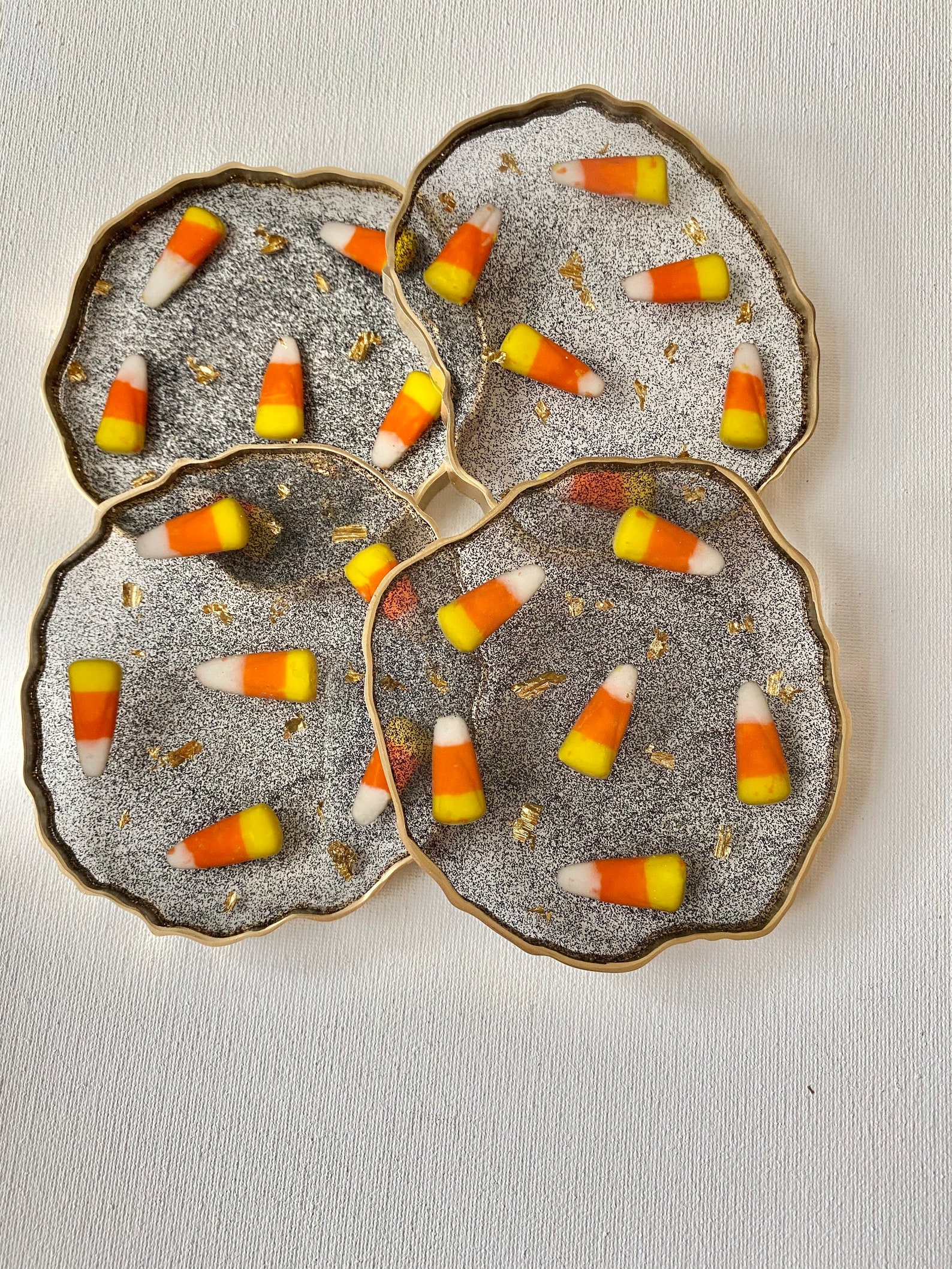 Halloween Candy Corn Resin Coaster Set Clear With Black - Etsy