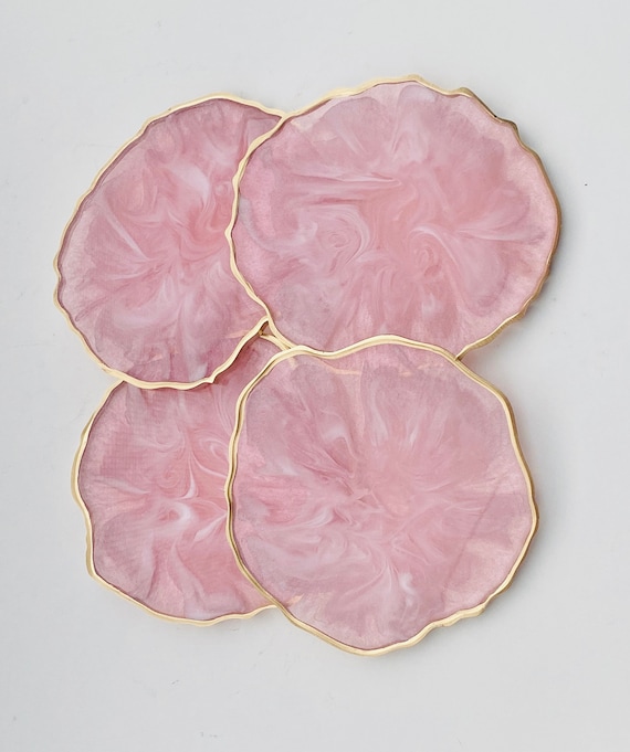 Resin Coaster Set Pink and White Marble Look Geode Agate - Etsy