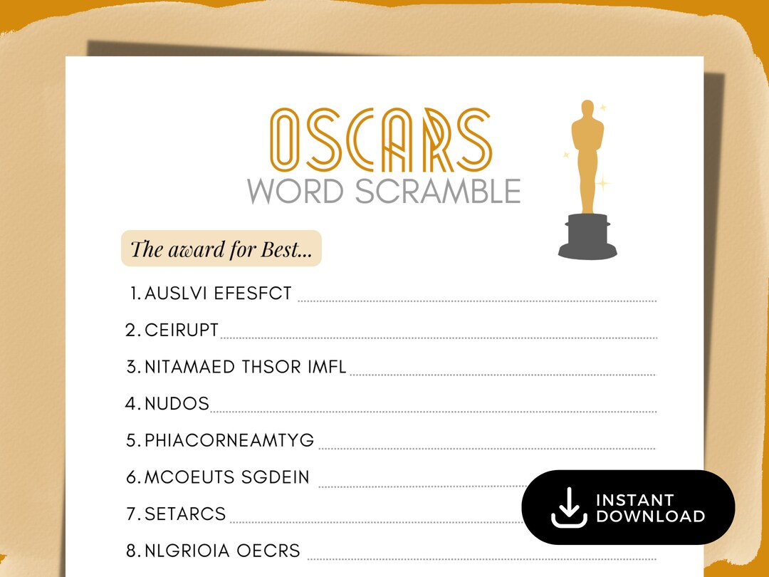 Oscars Word Scramble 2023 Oscars Party Game Academy Awards - Etsy