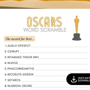Oscars Word Scramble 2023 Oscars Party Game Academy Awards Night ...