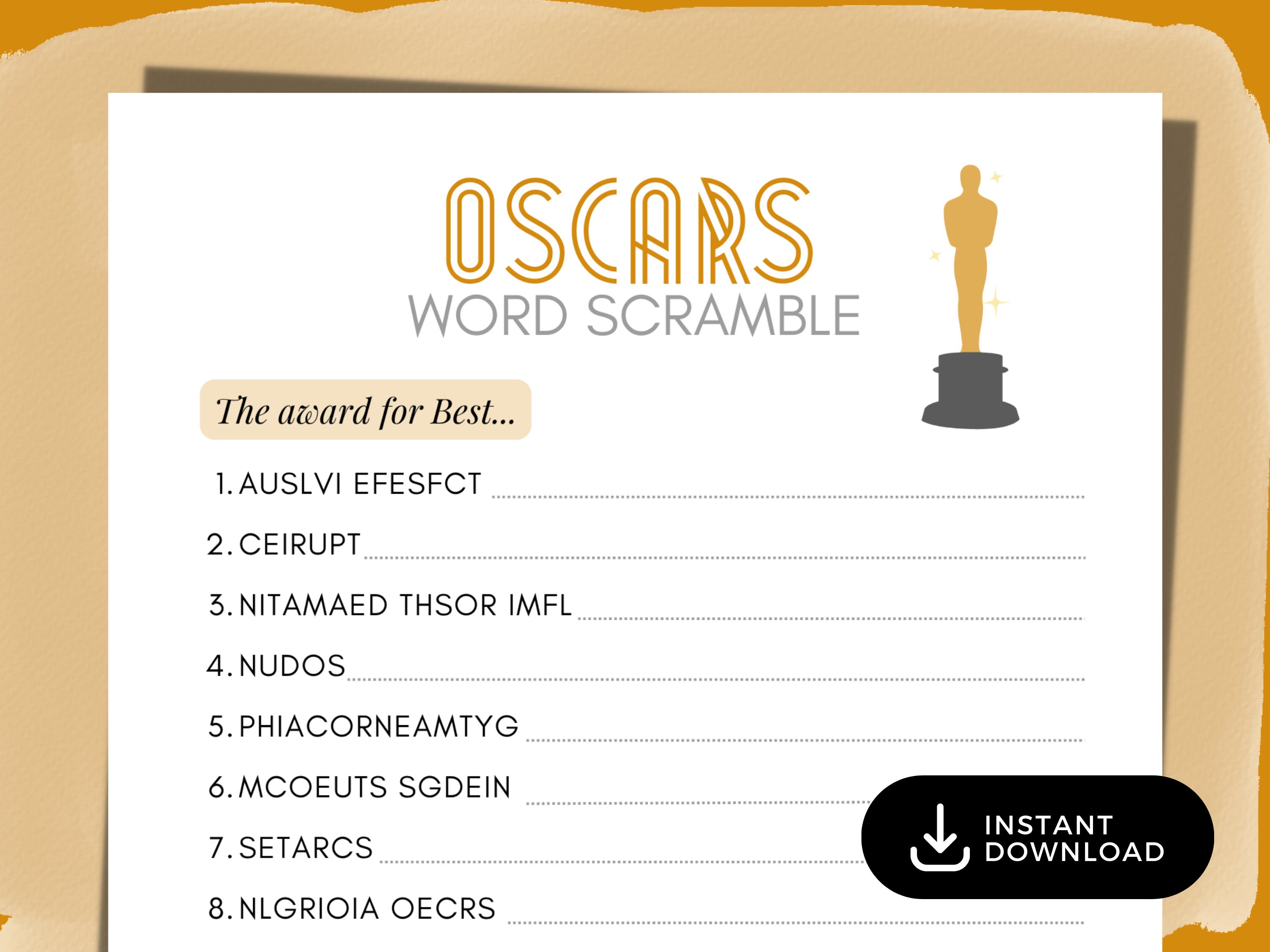 Oscars Word Scramble 2023 Oscars Party Game Academy Awards Night ...
