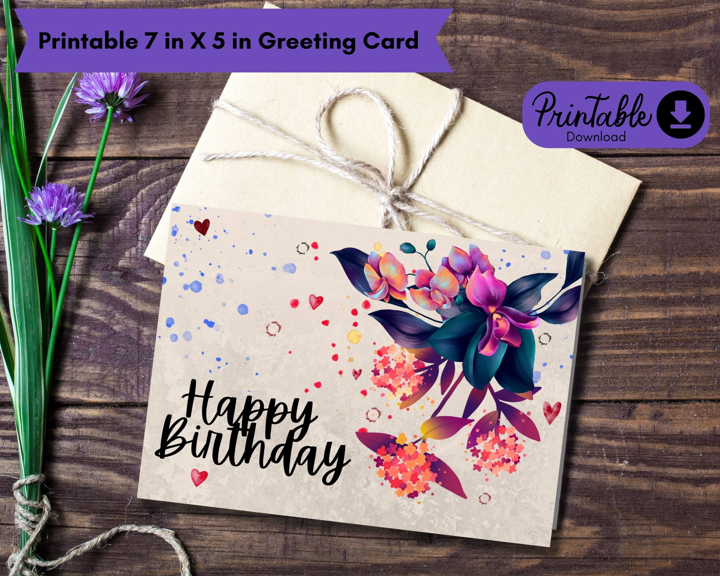 Printable Birthday Card, Instant Download, Digital Greeting Card, Happy ...