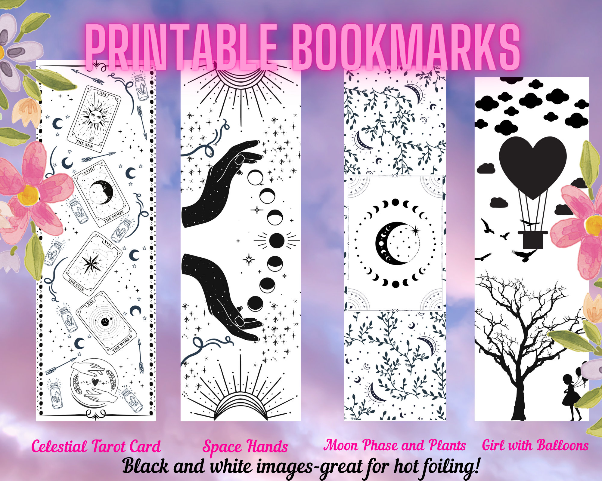 4 Printable Downloadable Bookmarks,celestial and Tarot Card Bookmark ...