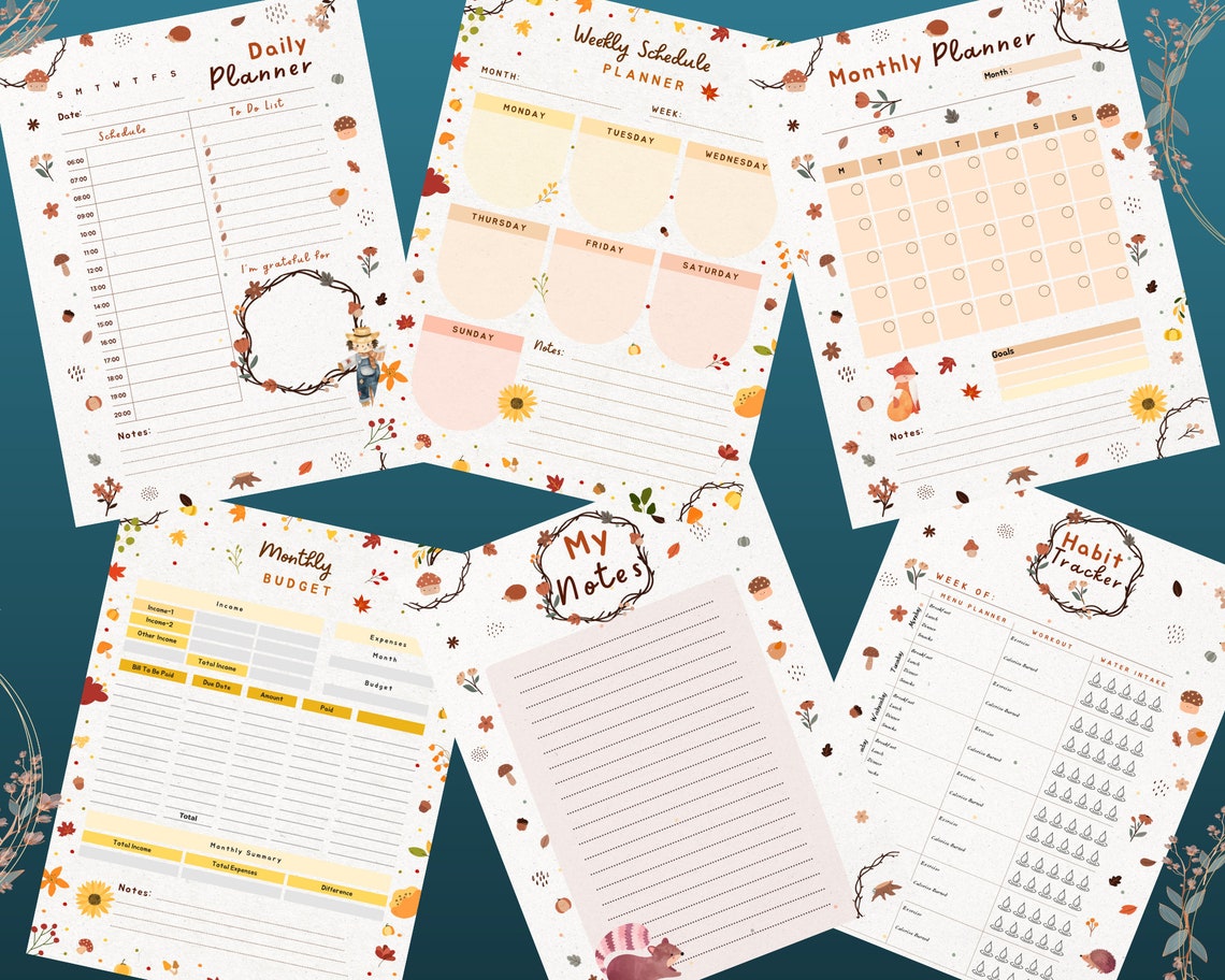 Printable Fall and Autumn Edition Planner Sheets, Daily Planner, Weekly ...