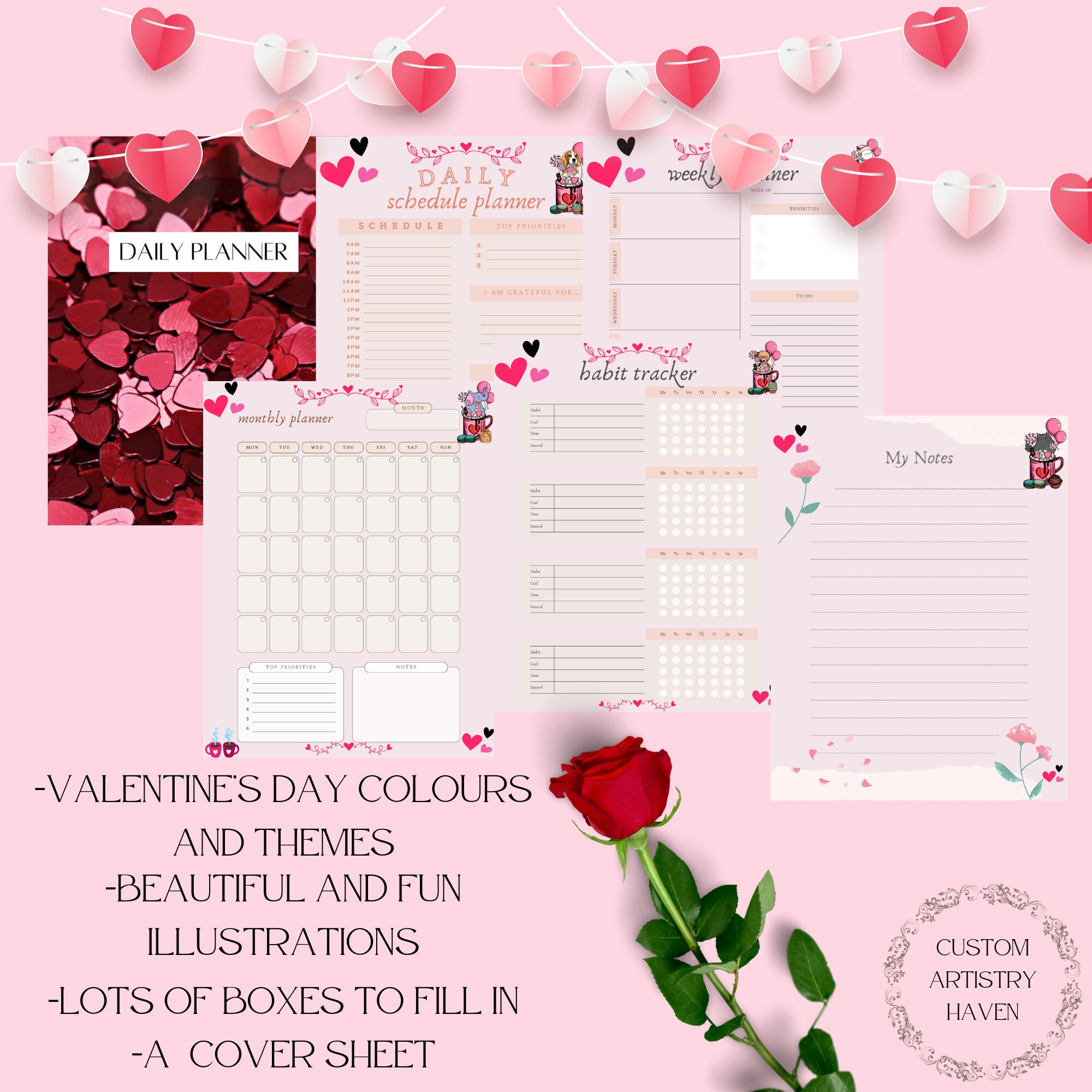 Printable Valentine's, February Planner Sheets, Daily Planner, Weekly ...