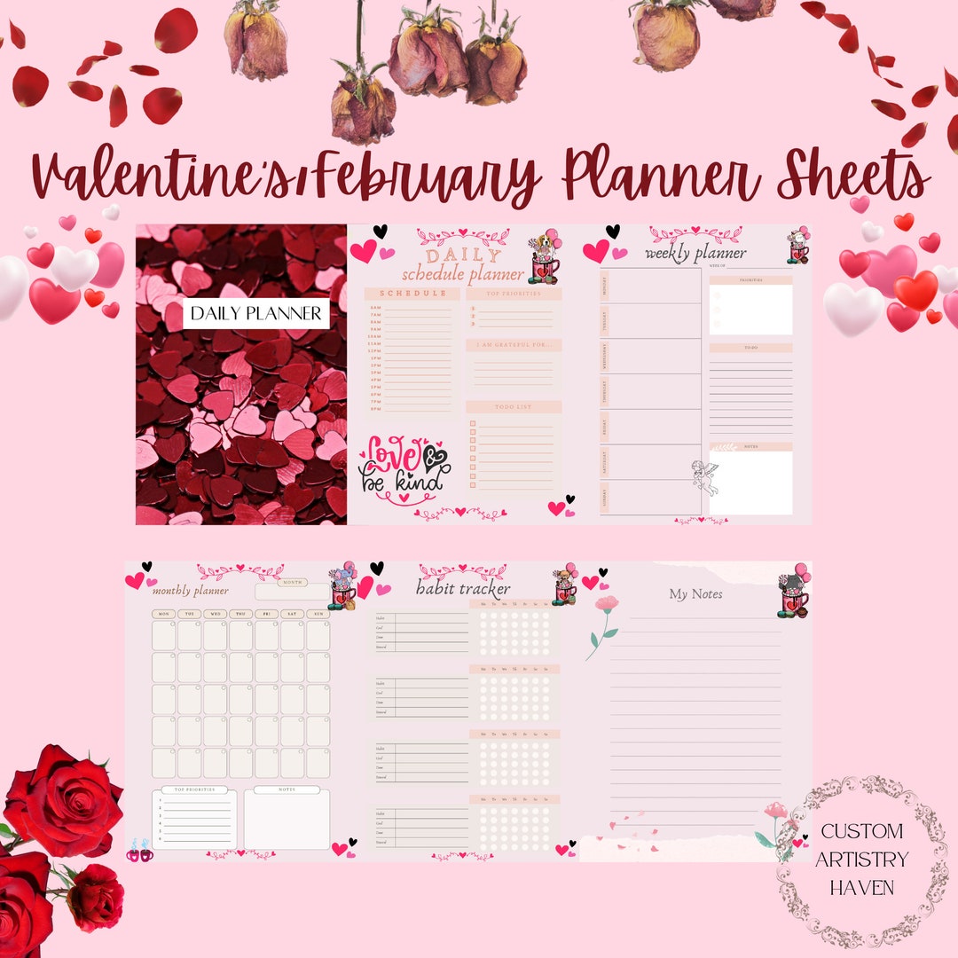 Printable Valentine's, February Planner Sheets, Daily Planner, Weekly ...