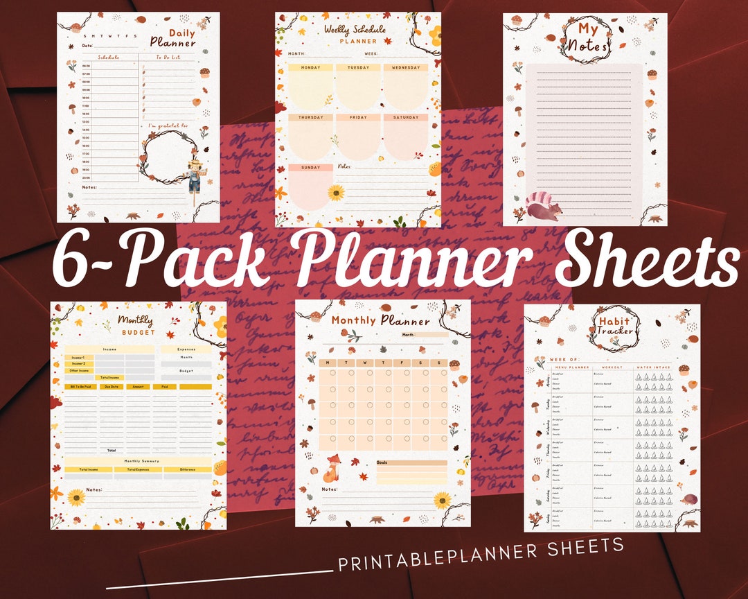 Printable Fall and Autumn Edition Planner Sheets, Daily Planner, Weekly ...