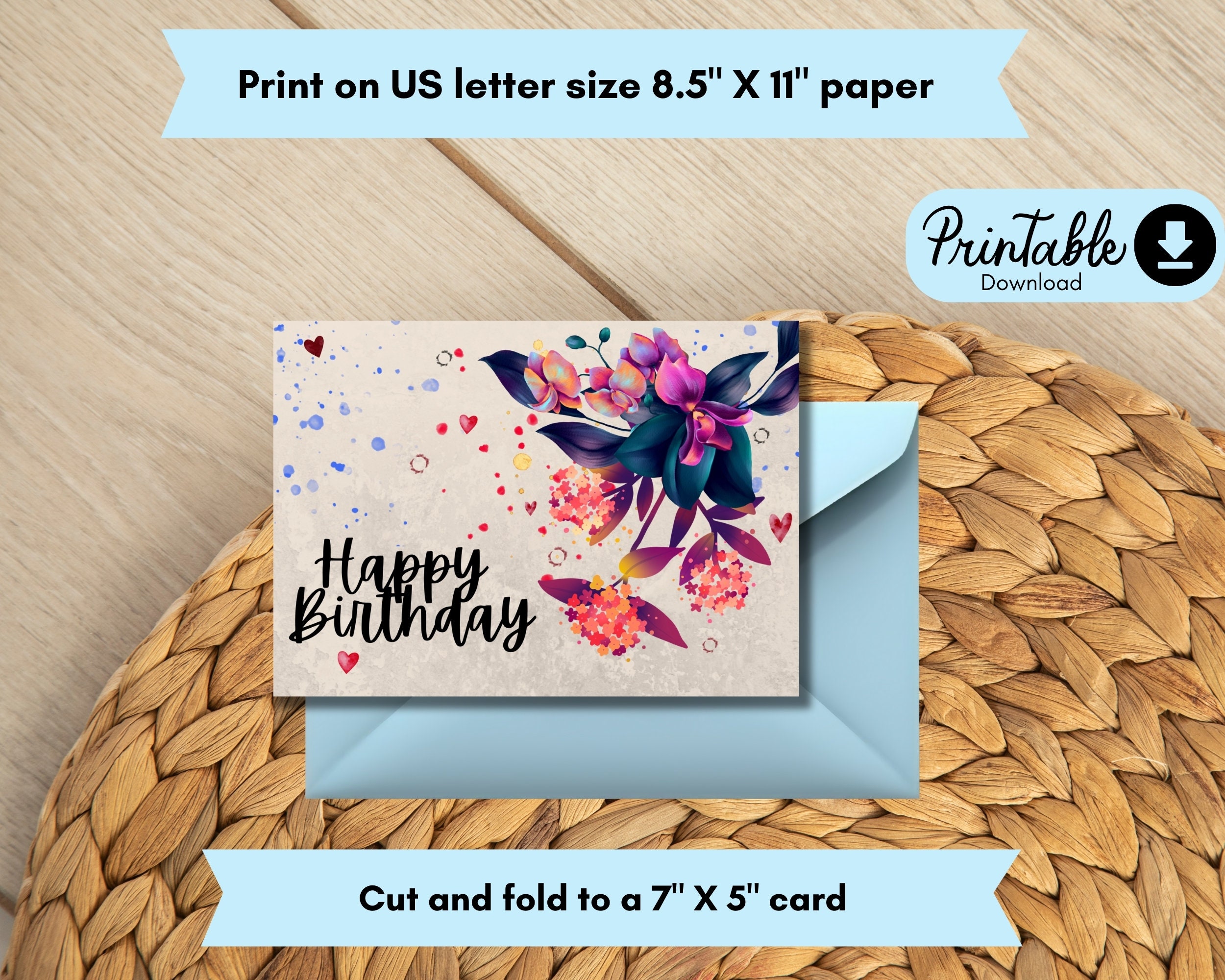 Printable Birthday Card, Instant Download, Digital Greeting Card, Happy ...