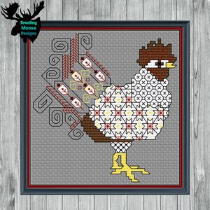 ROOSTER - Blackwork Cross Stitch Blend - PDF Digital Pattern Country ...
