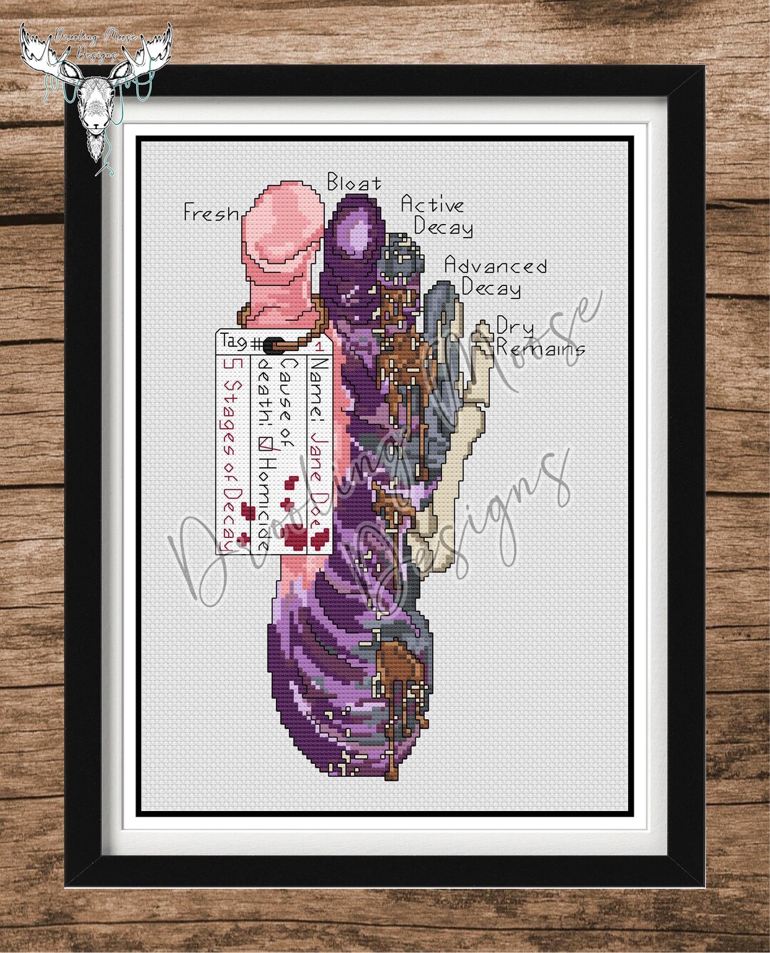 FIVE STAGES of DECAY Foot Cross Stitch Crime Scene Investigators 8 Inch ...