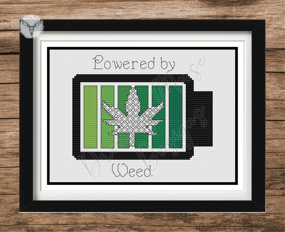 POWERED by WEED - Blackwork & Cross Stitch Blend - Pdf Digital Pattern ...