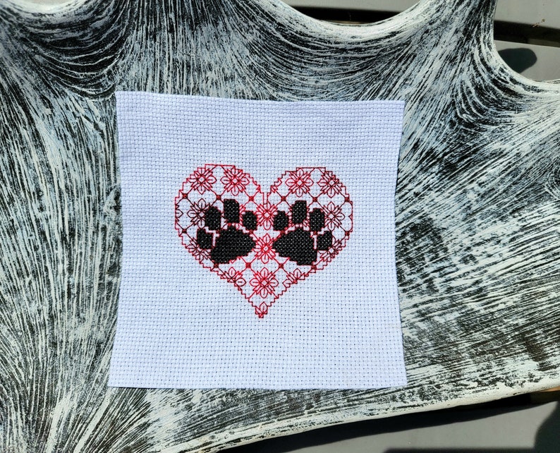 PAW PRINTS With HEARTS Blackwork & Cross Stitch Blend Pdf Digital ...