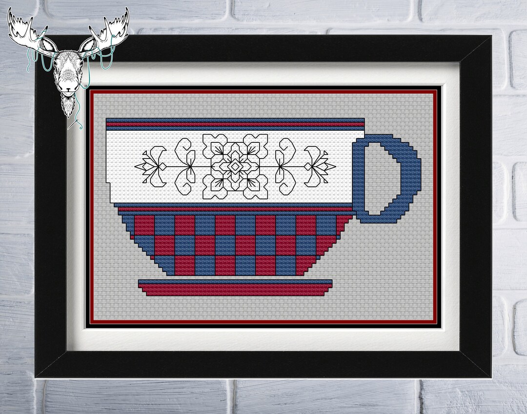 CHECKERED MUG - Blackwork & Cross Stitch Blend - Pdf Digital Pattern ...