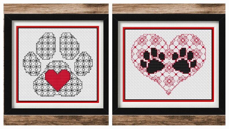 PAW PRINTS With HEARTS Blackwork & Cross Stitch Blend Pdf Digital ...